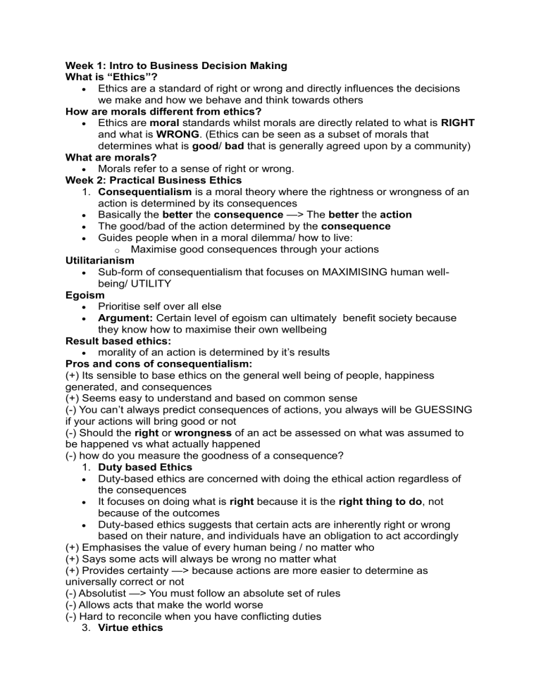 Business Ethics & Decision Making: Theories, Dilemmas & Values
