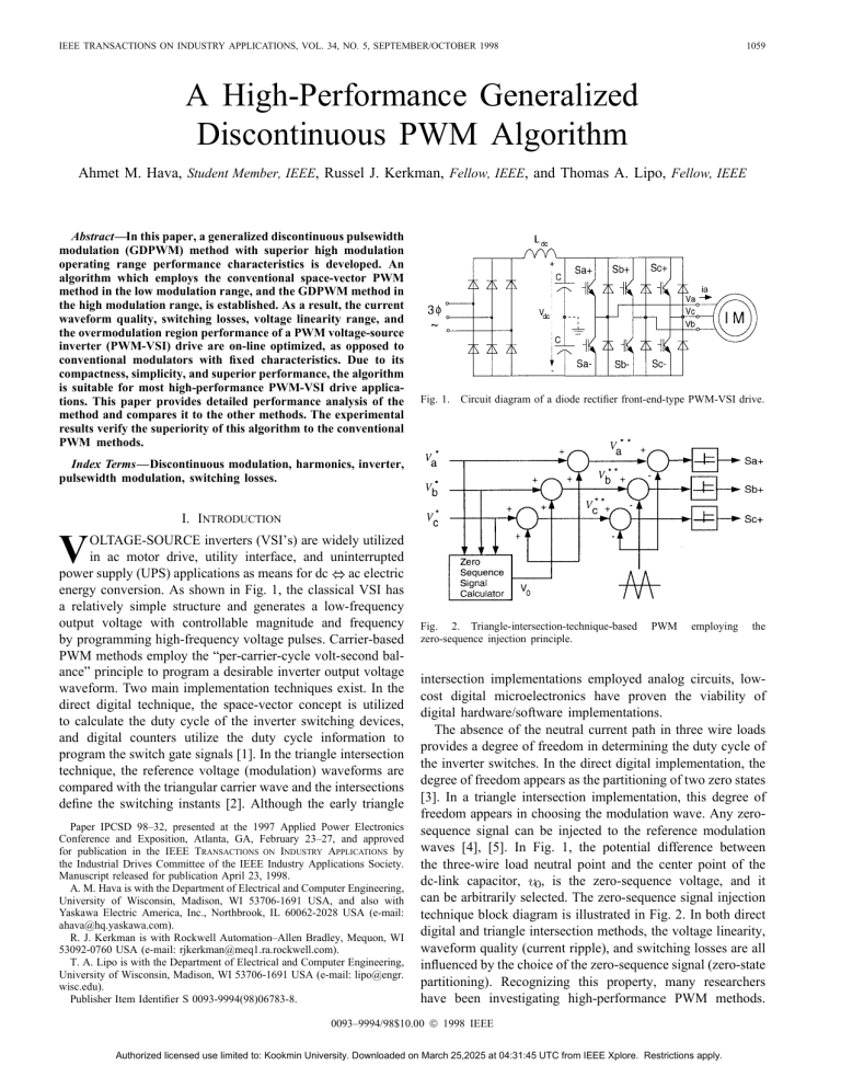 High-Performance Generalized Discontinuous PWM Algorithm for VSI Drives