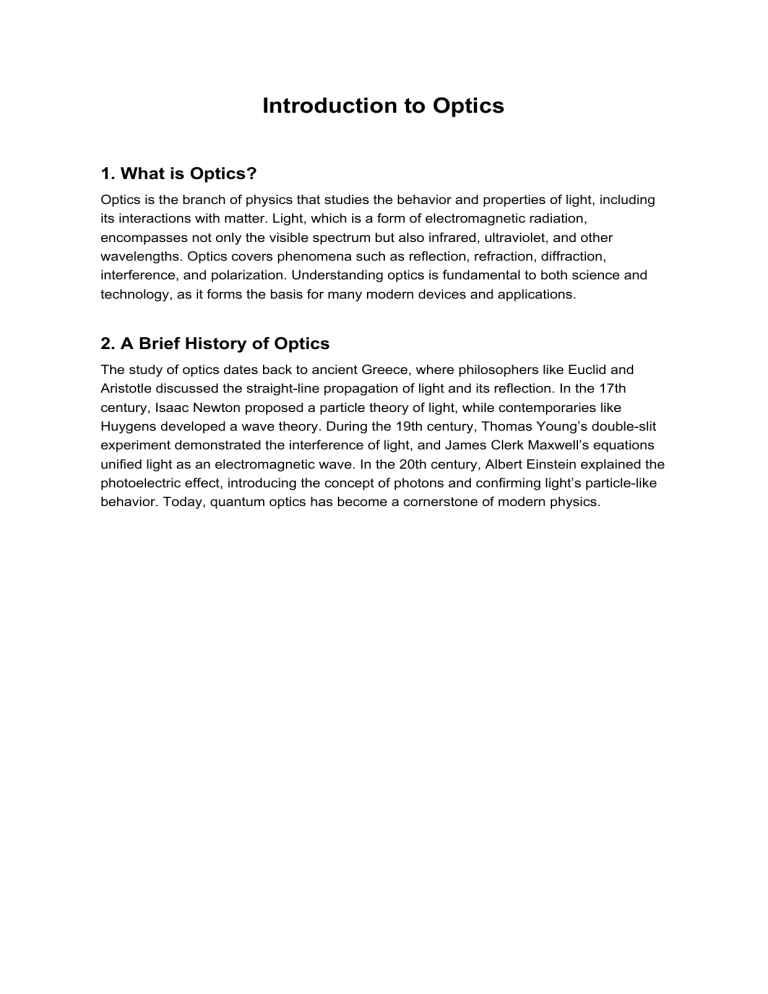 Introduction to Optics: Light Properties, History & Applications
