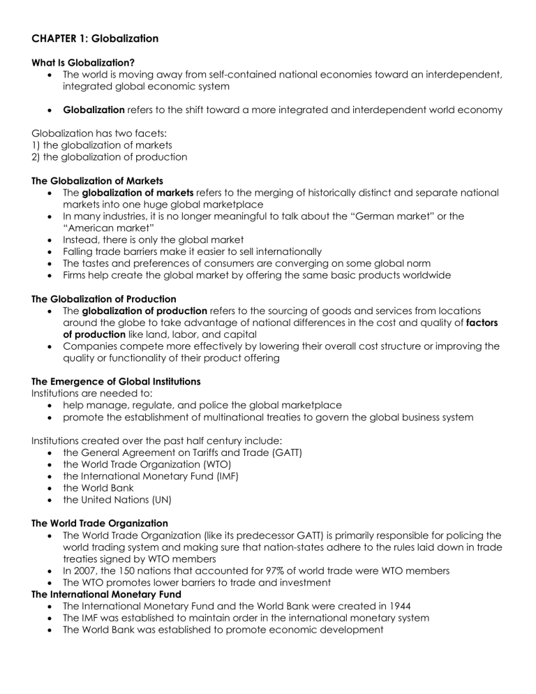 Globalization: Markets, Production, Institutions & Economic Impact