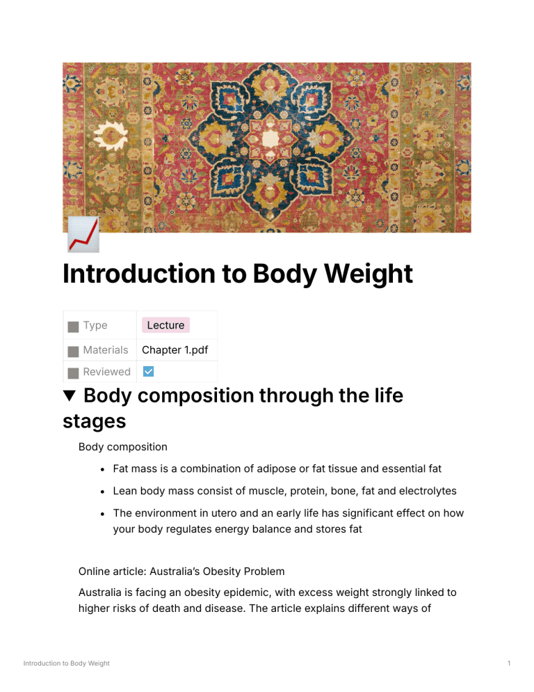 Body Weight & Obesity: Composition, Measurement, Risks & Prevention