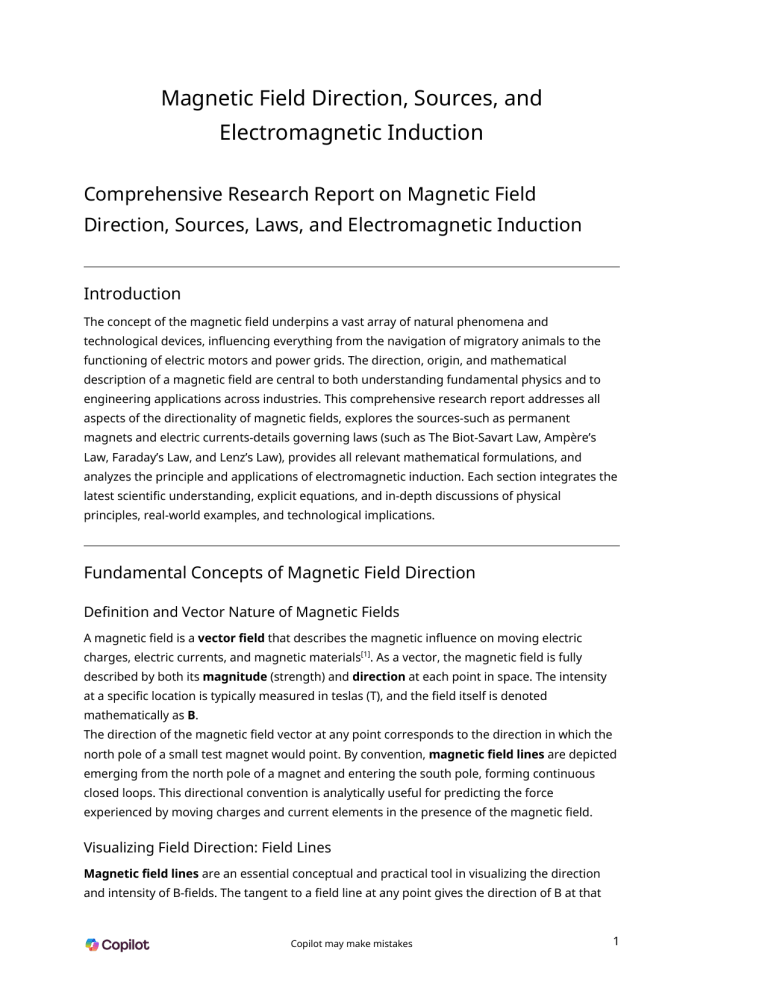 Magnetic Fields: Direction, Sources & Induction Research Report