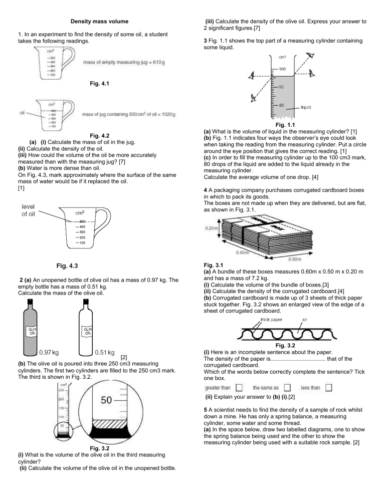 Density Mass Volume Physics Problems & Calculations Worksheet
