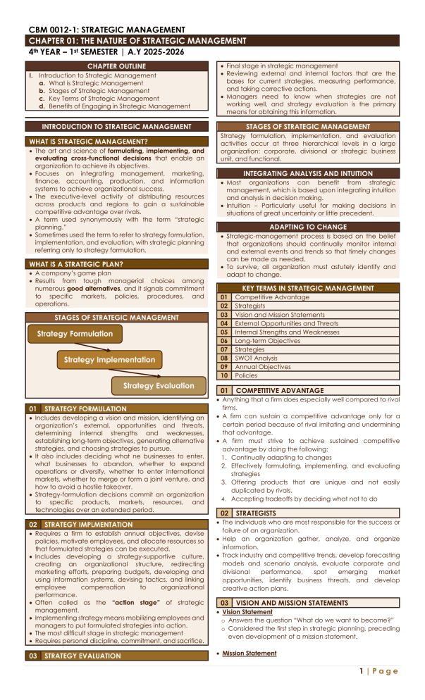 Strategic Management: Nature, Stages, & Key Concepts (CBM 0012-1)