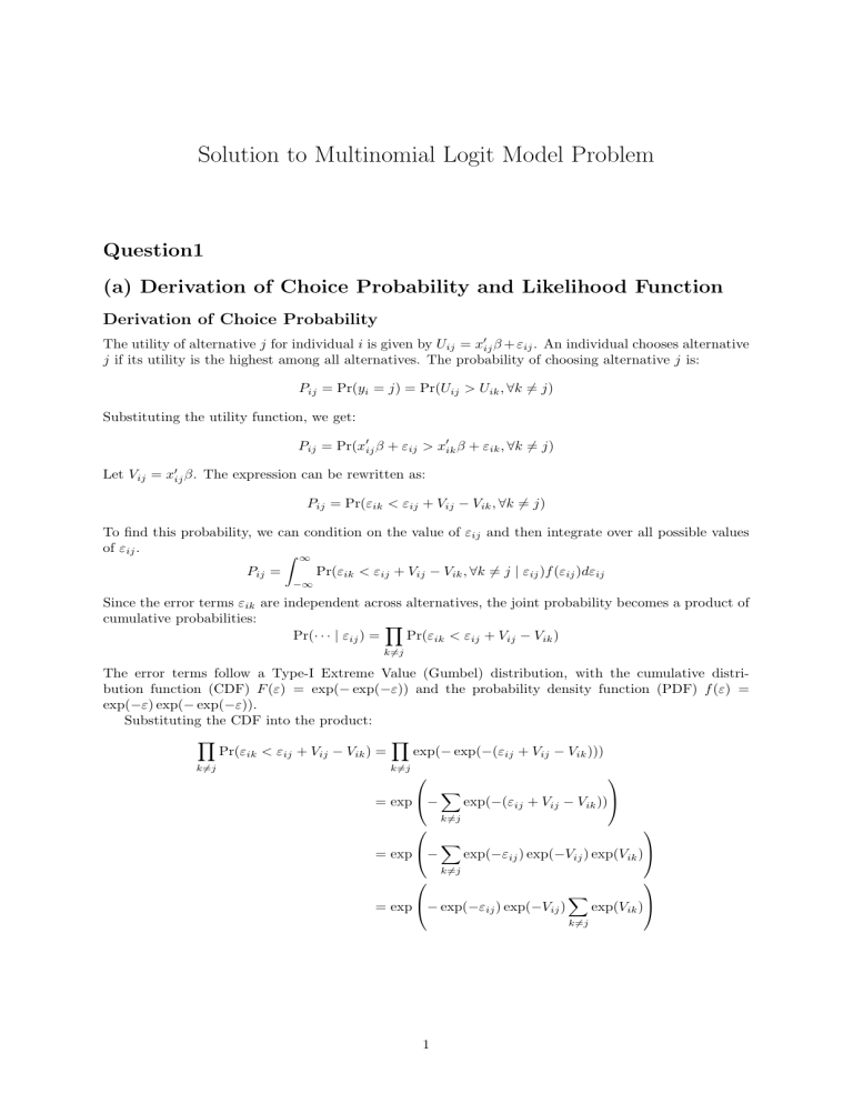 Multinomial Logit Model: Derivation, Likelihood & Marginal Effects