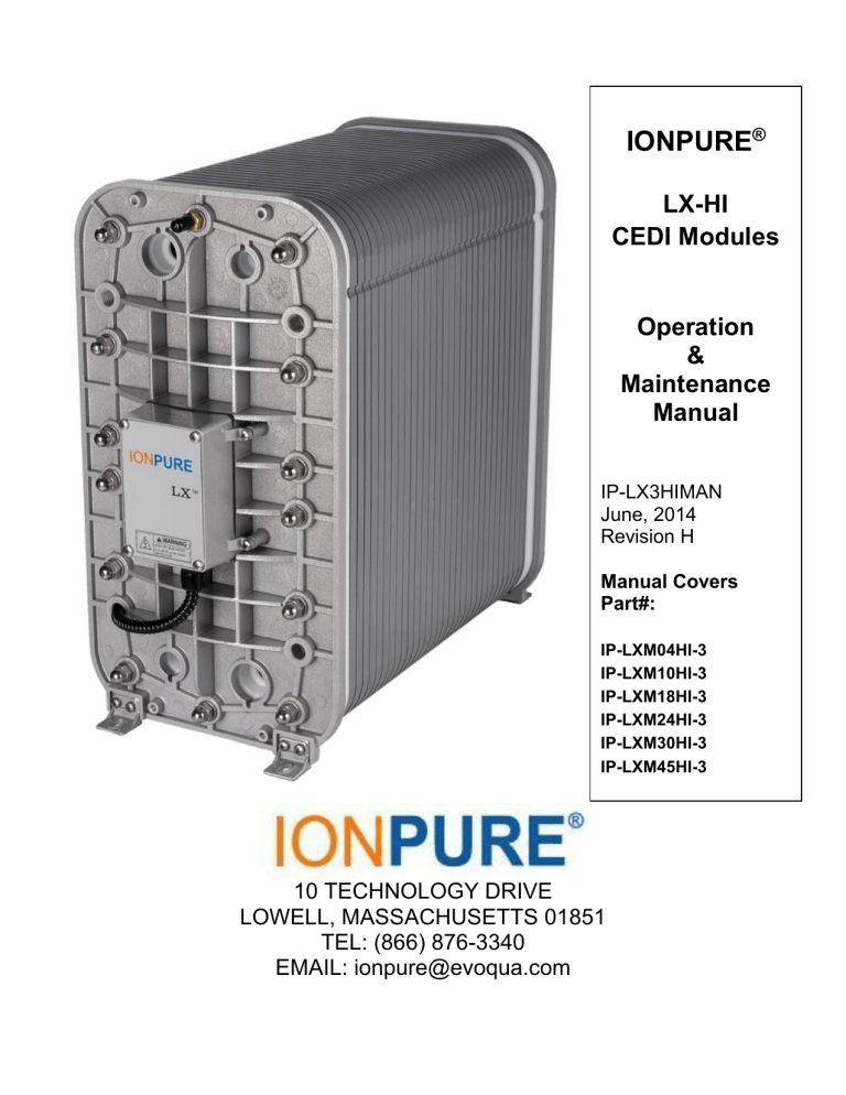 IONPURE LX-HI CEDI Modules: Operation & Maintenance Manual (2014)