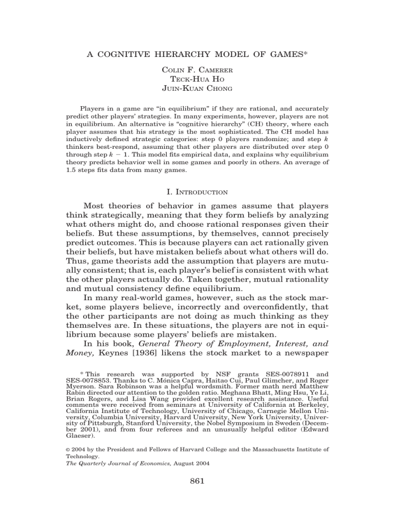 Cognitive Hierarchy Model: Explaining Game Behavior & Equilibrium