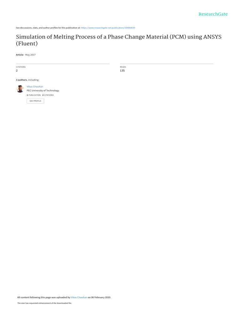 Simulation of PCM Melting using ANSYS Fluent for Thermal Energy Storage