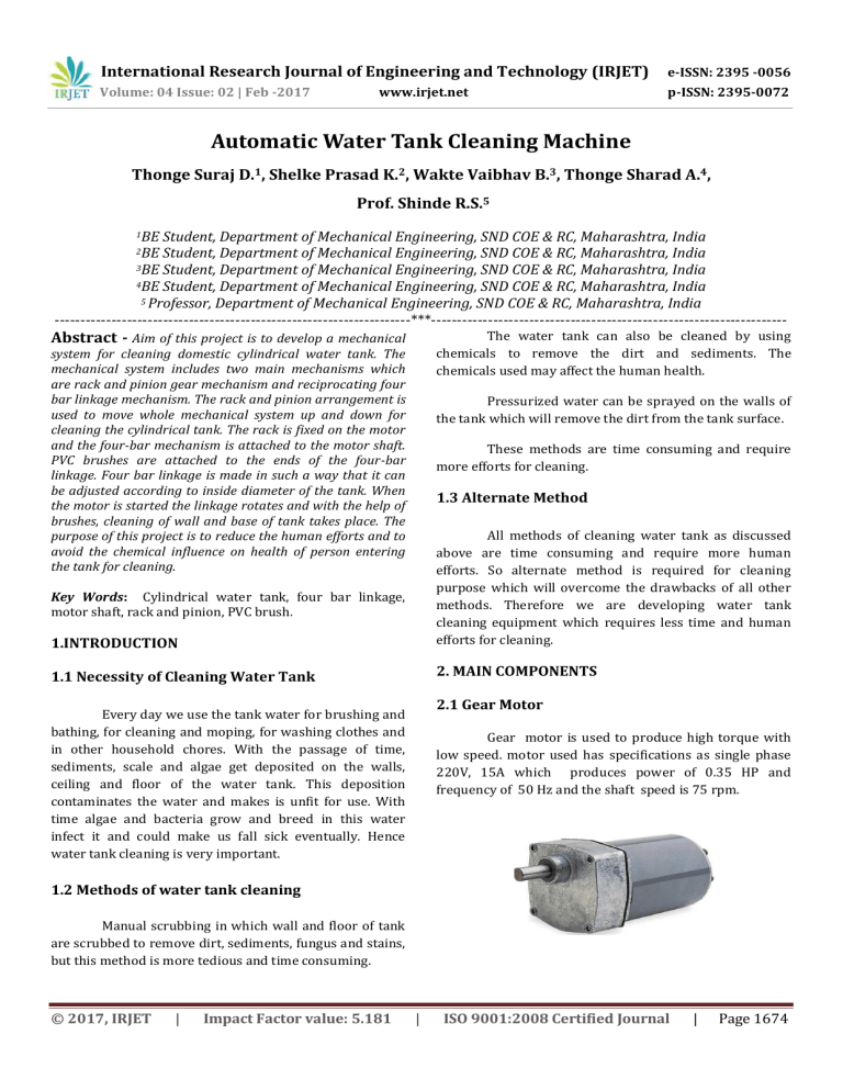 Automatic Water Tank Cleaning Machine | IRJET Engineering Research