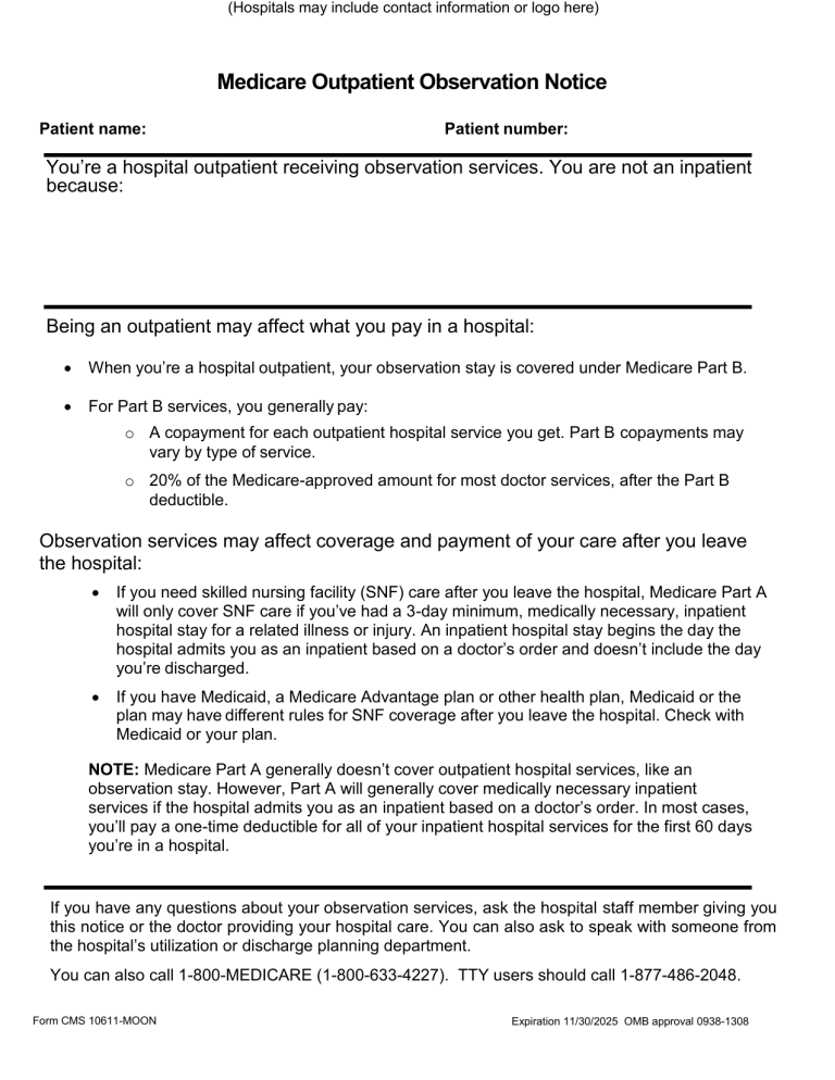 Medicare Outpatient Observation Notice: Costs & SNF Coverage Explained