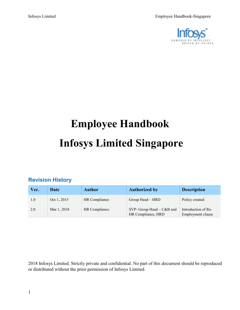 Infosys Limited Employee Handbook Singapore - Policies & Procedures