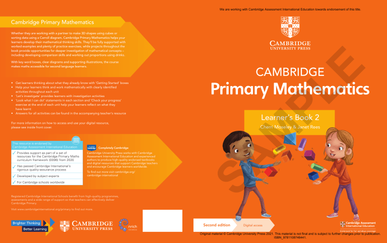 Cambridge Primary Mathematics Learner's Book 2 | Endorsed Textbook