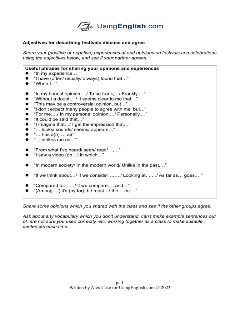Adjectives for Festivals: Discuss & Agree | English Vocabulary