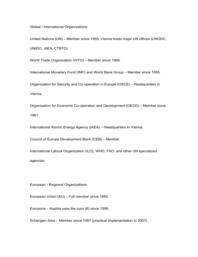 Austria's International & Regional Organization Memberships