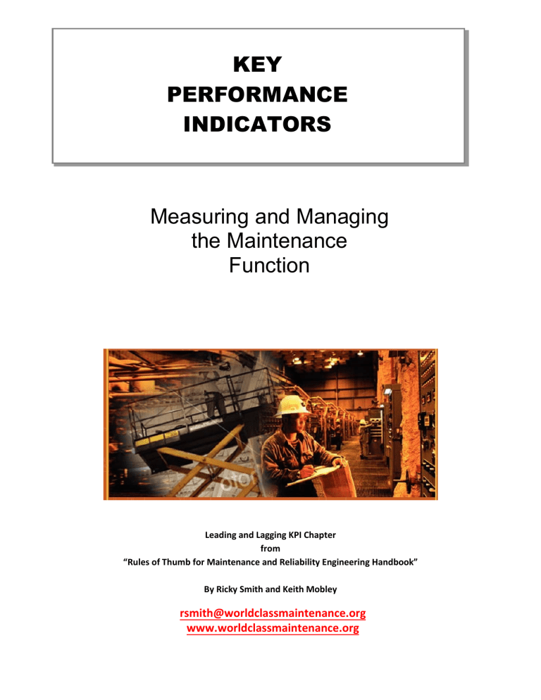 Key Performance Indicators for Maintenance & Reliability Engineering