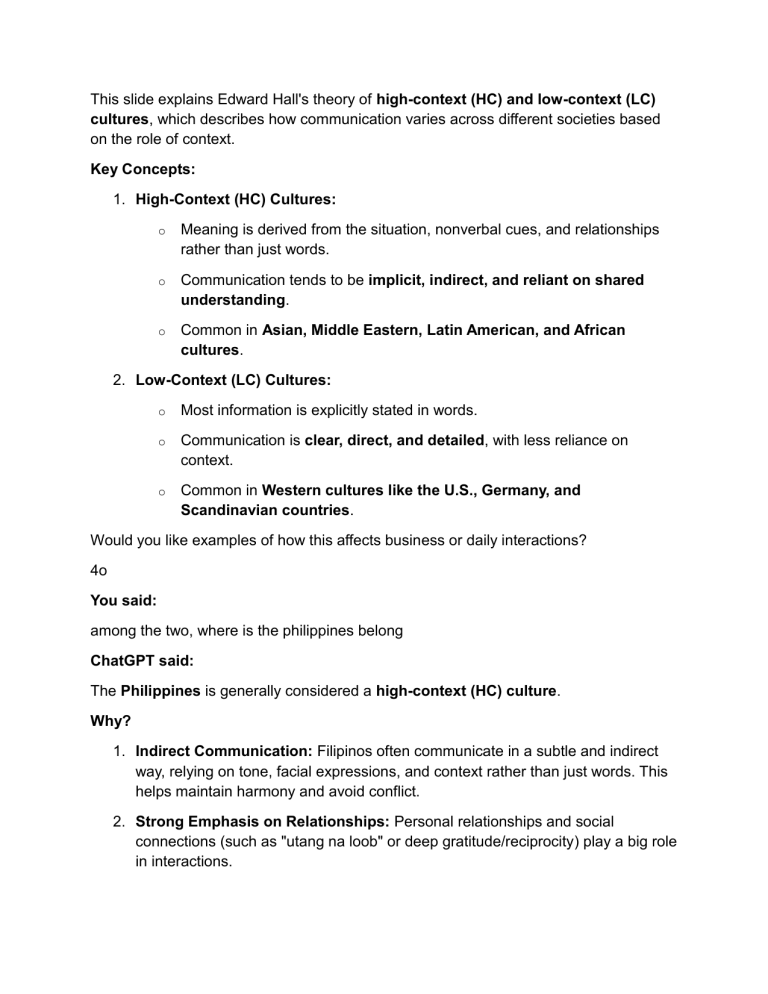 Edward Hall's High/Low Context & Kluckhohn Cultural Orientations