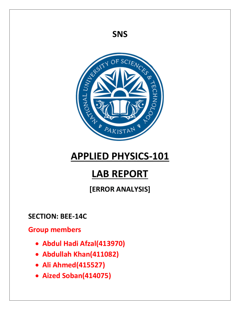 Applied Physics Lab Report: Error Analysis in Pendulum & Area Measurement