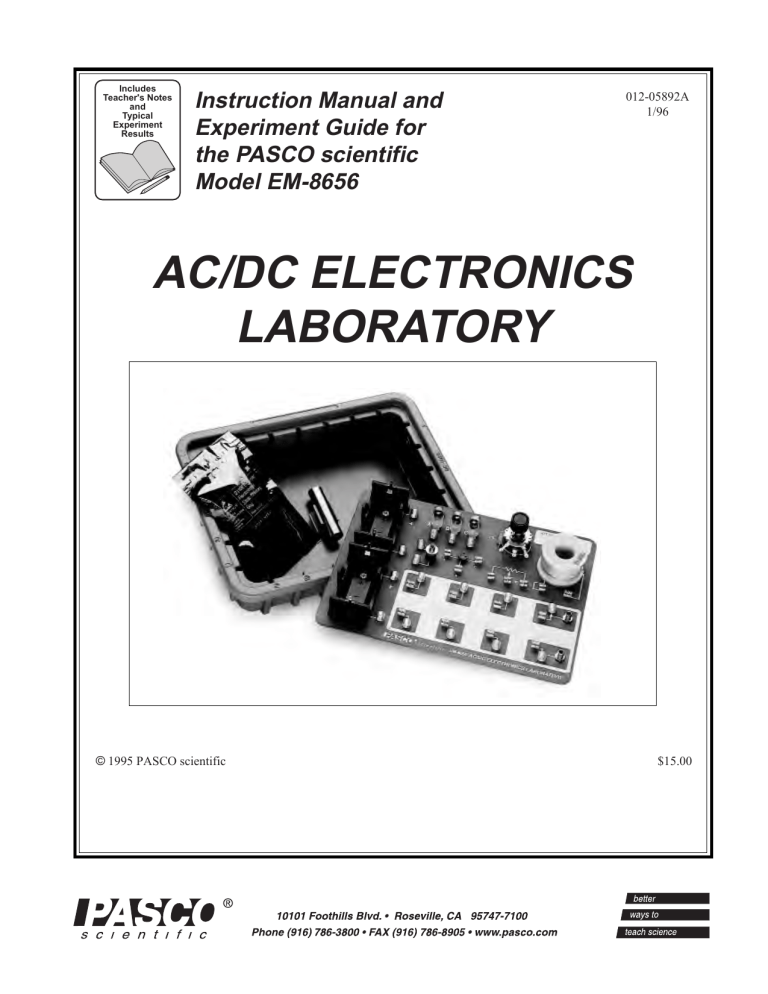 PASCO AC/DC Electronics Laboratory: Instruction Manual & Experiment Guide