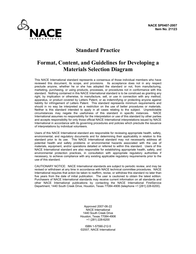 NACE SP0407-2007: Materials Selection Diagram Guidelines & Format