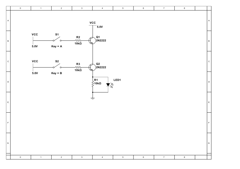 Transistor Logic Circuit Diagram with LED Output (2N2222)