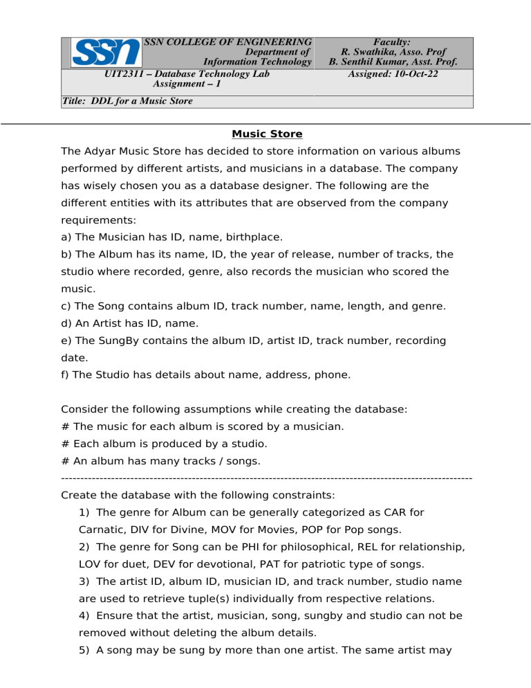 Music Store Database Design Assignment