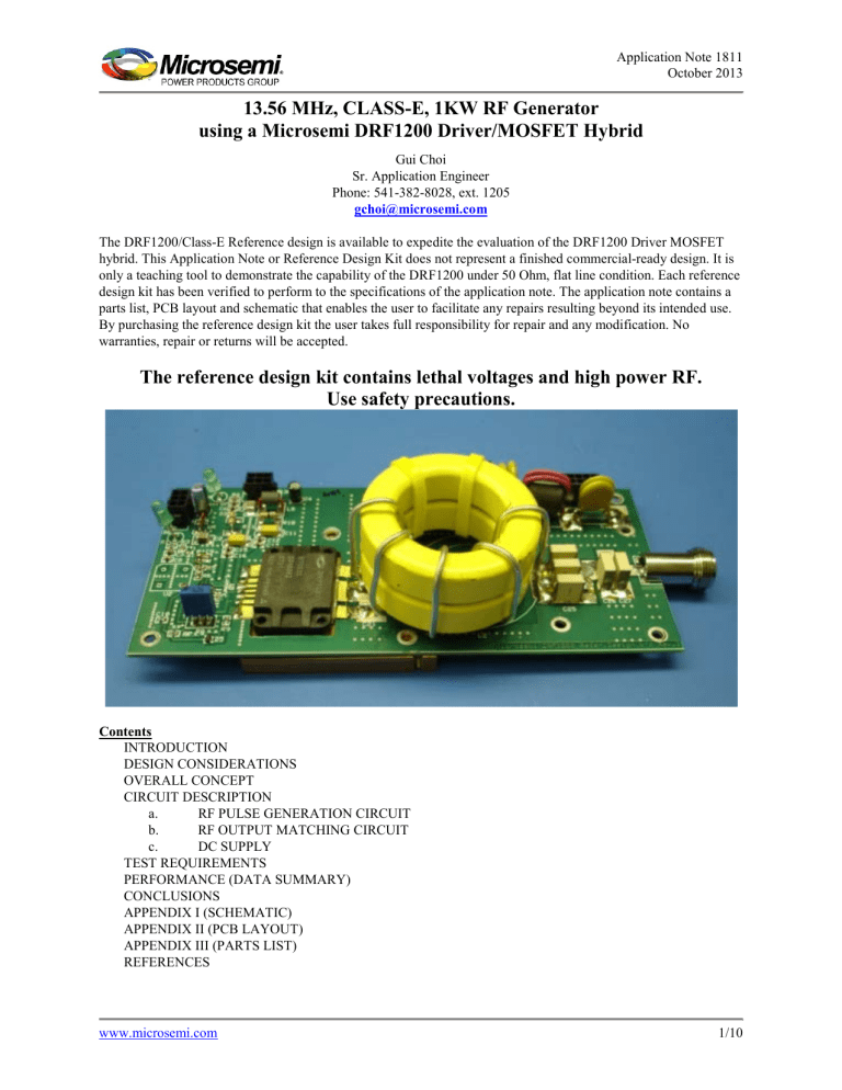 13.56 MHz Class-E 1KW RF Generator with Microsemi DRF1200 Hybrid