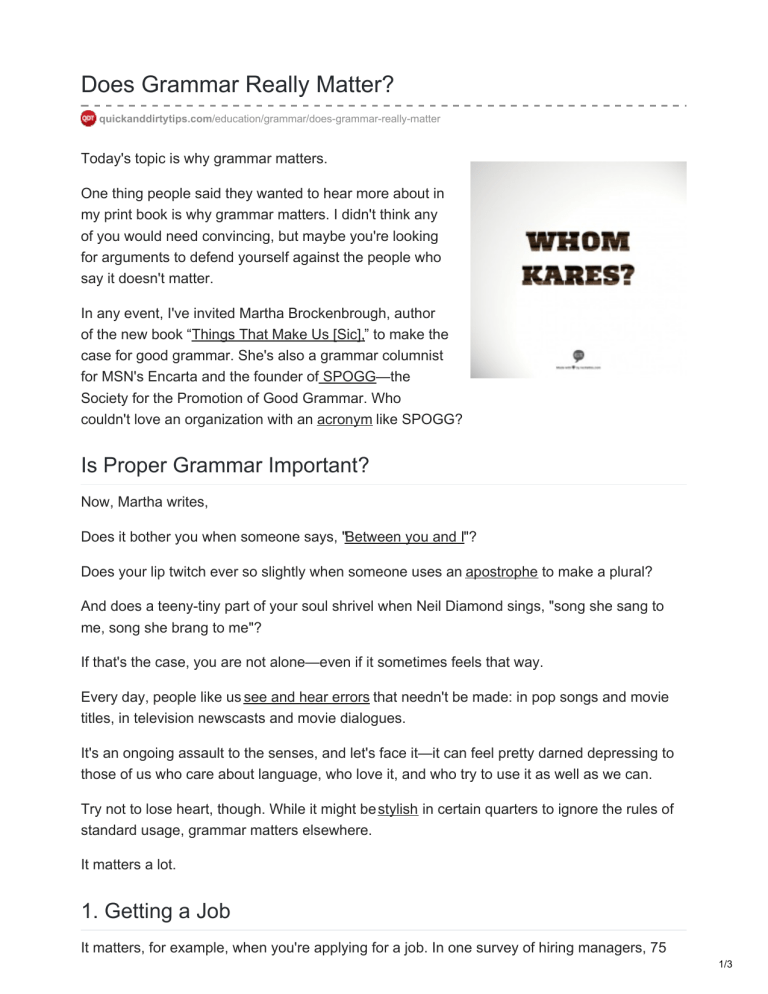 Does Grammar Really Matter? Why Good Grammar is Important