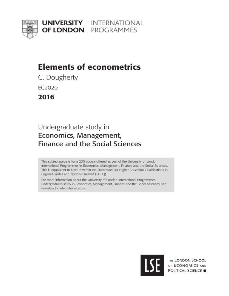 Econometrics Subject Guide | University of London International Programmes