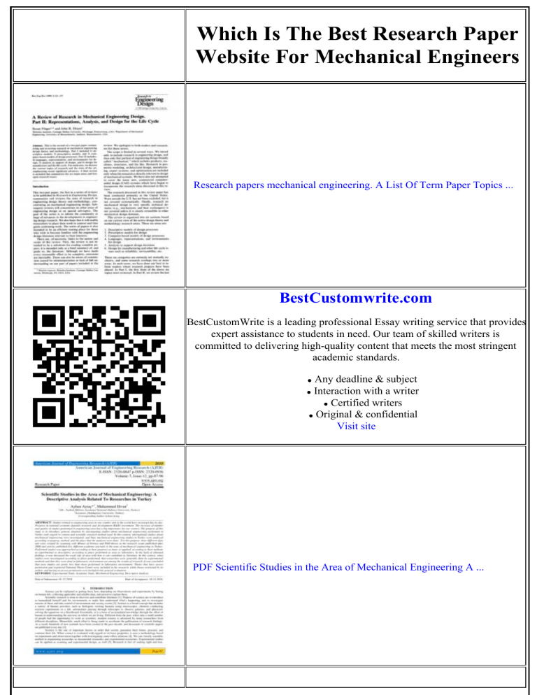 Mechanical Engineering Research & Essay Services