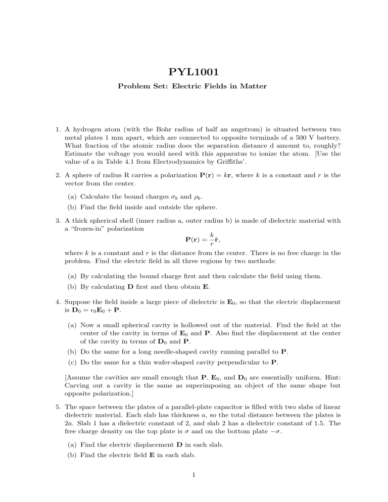 PYL1001 Electric Fields in Matter Problem Set | Physics