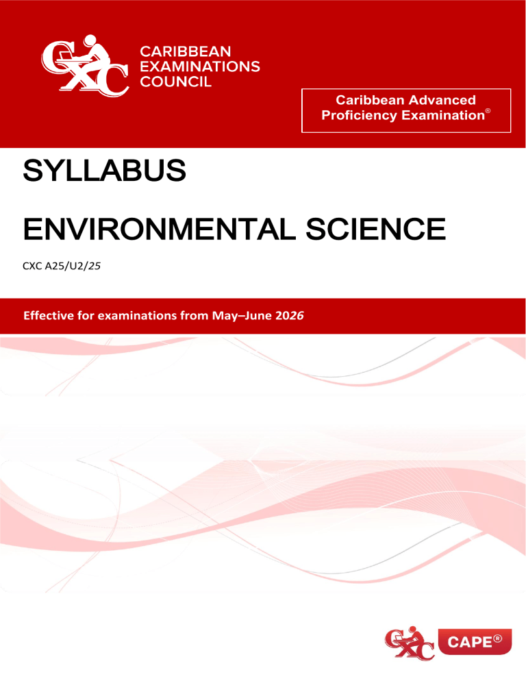 CAPE Environmental Science Syllabus 2026 | CXC A25/U2/25