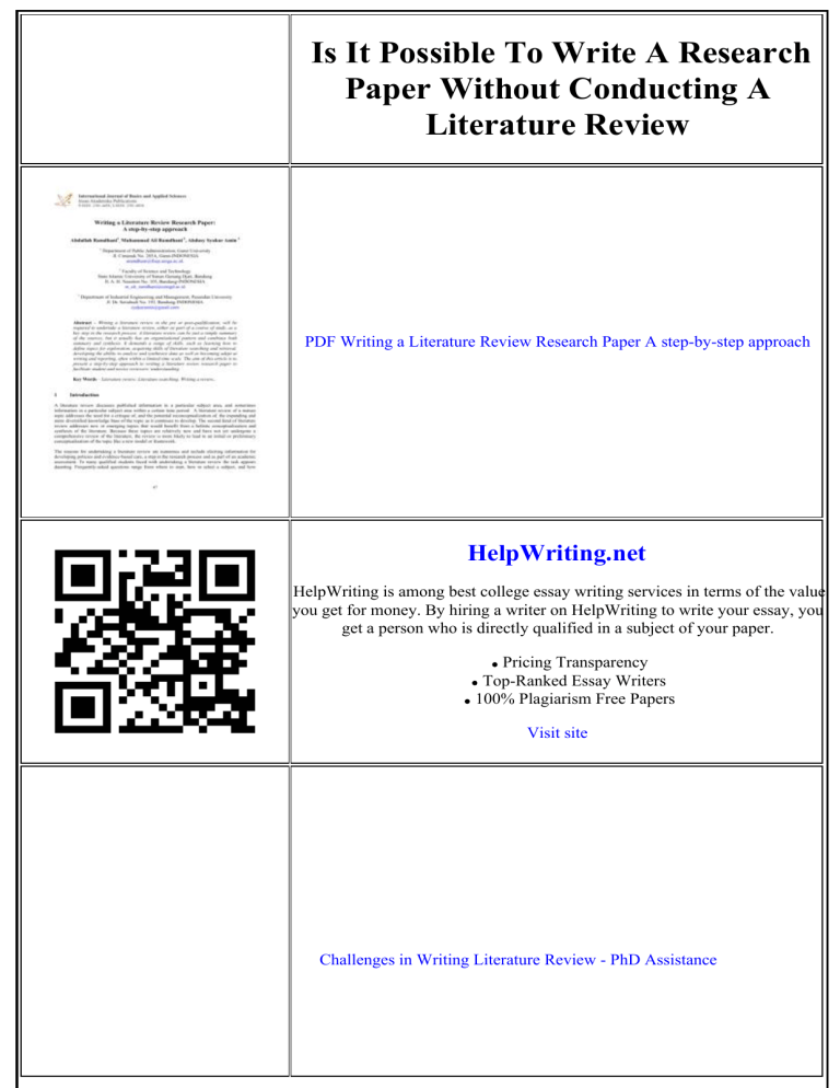 Writing a Research Paper: Literature Review Guide