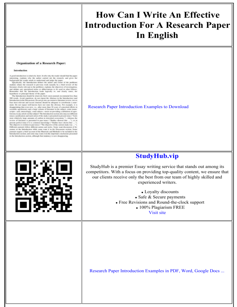 Write Effective Research Paper Introductions