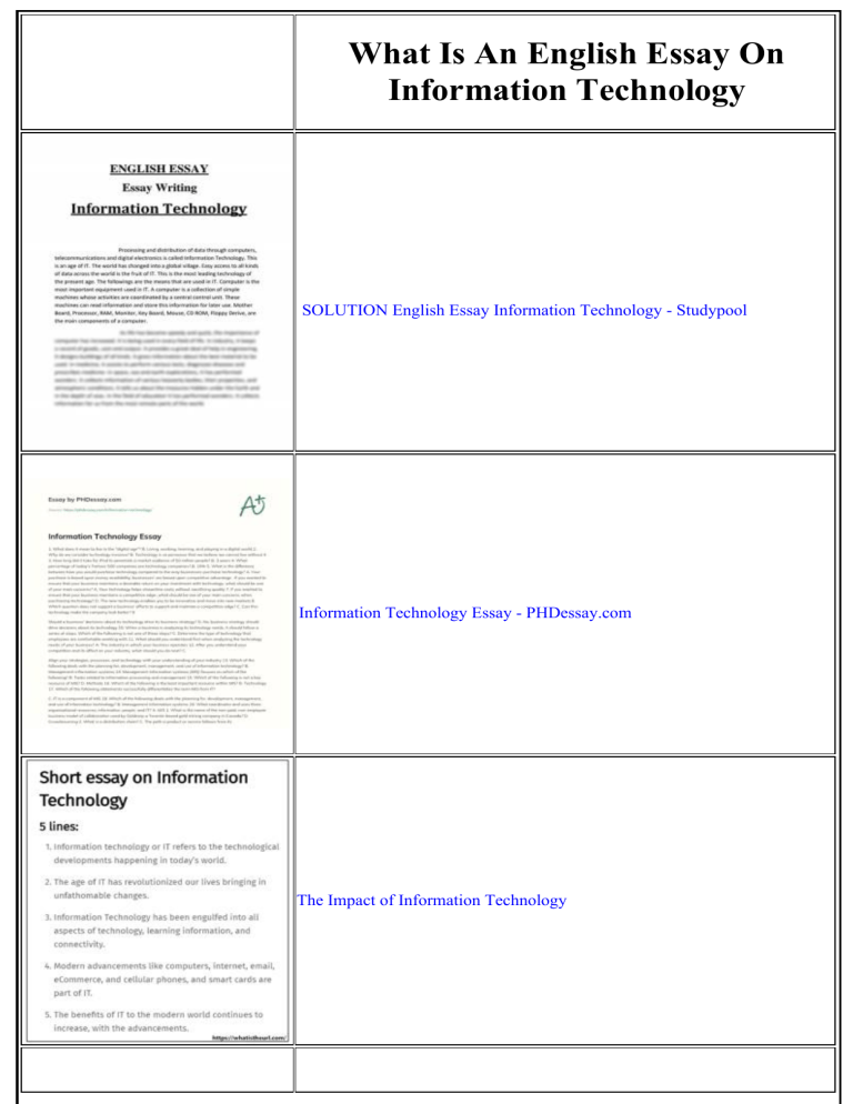 Information Technology Essays: Definition & Impact