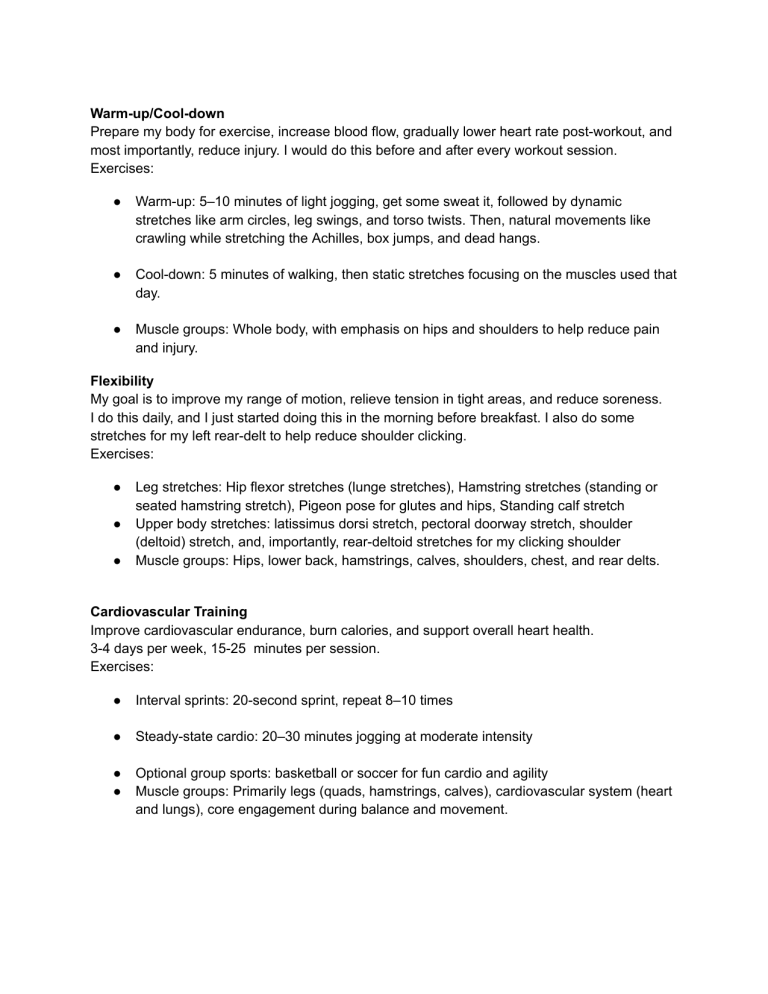 Comprehensive Workout Plan: Strength, Cardio, Flexibility