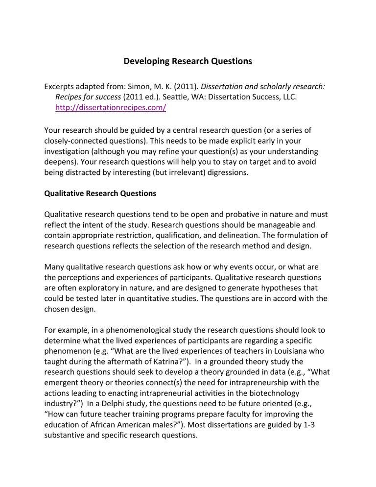 Developing Effective Research Questions