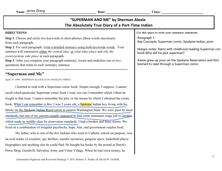 "Superman and Me" Annotation Organizer