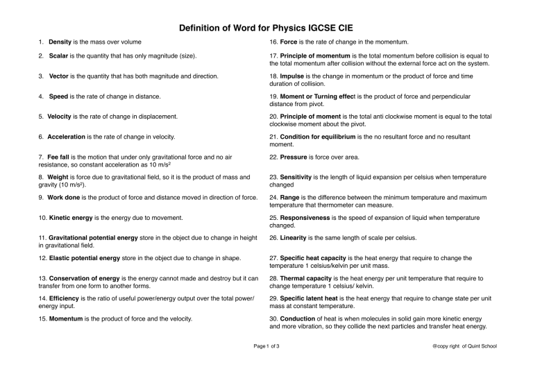 Physics IGCSE CIE Definitions: Key Terms Explained