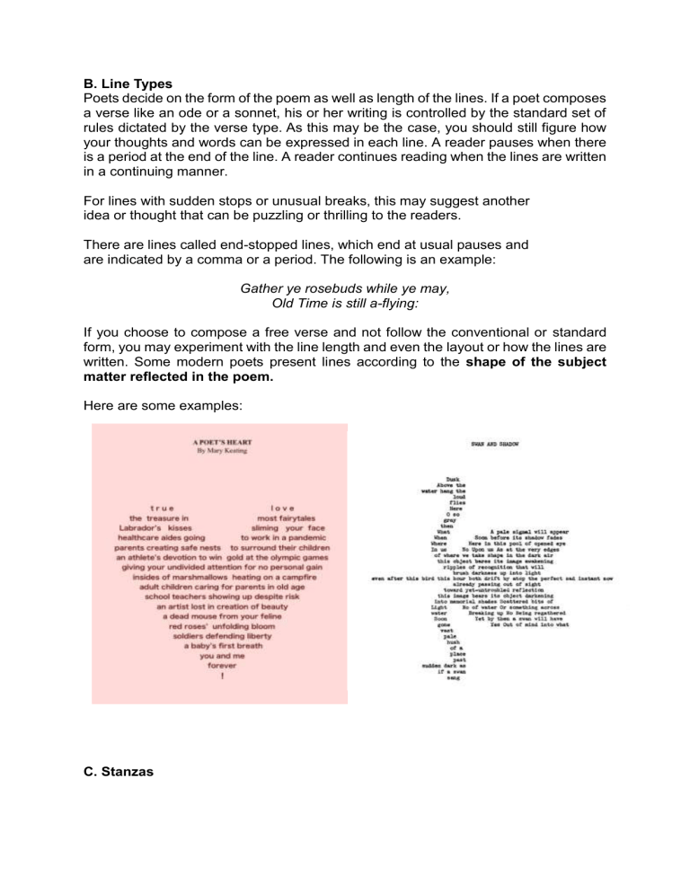 Poetry: Line Types, Stanzas, Meter, and Rhyme Schemes