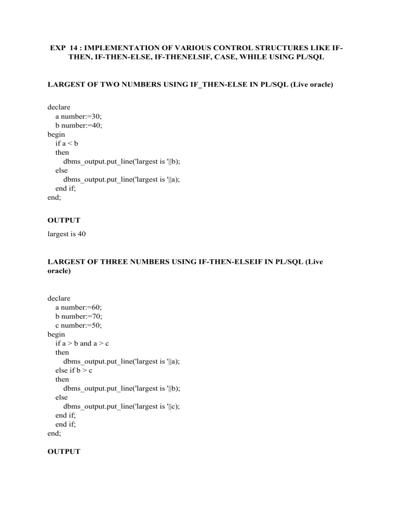 PL/SQL Control Structures: IF, CASE, WHILE Examples