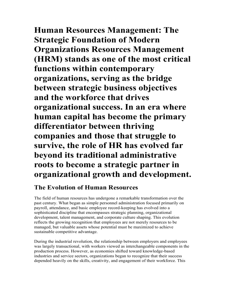 Human Resources Management: Strategic Foundation of Organizations