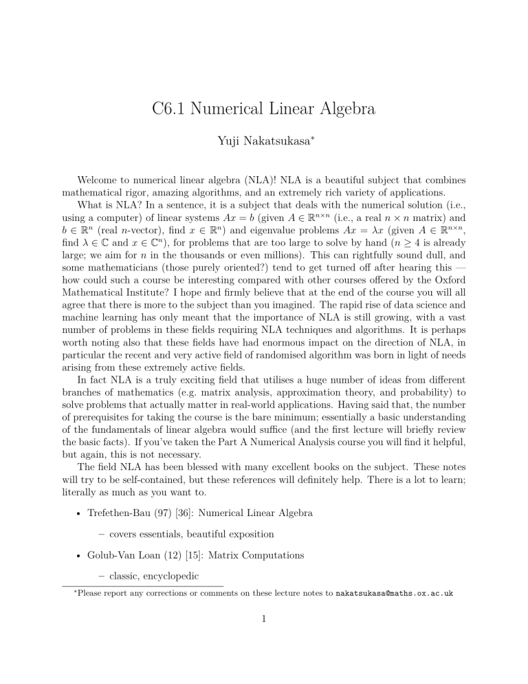 Numerical Linear Algebra Lecture Notes