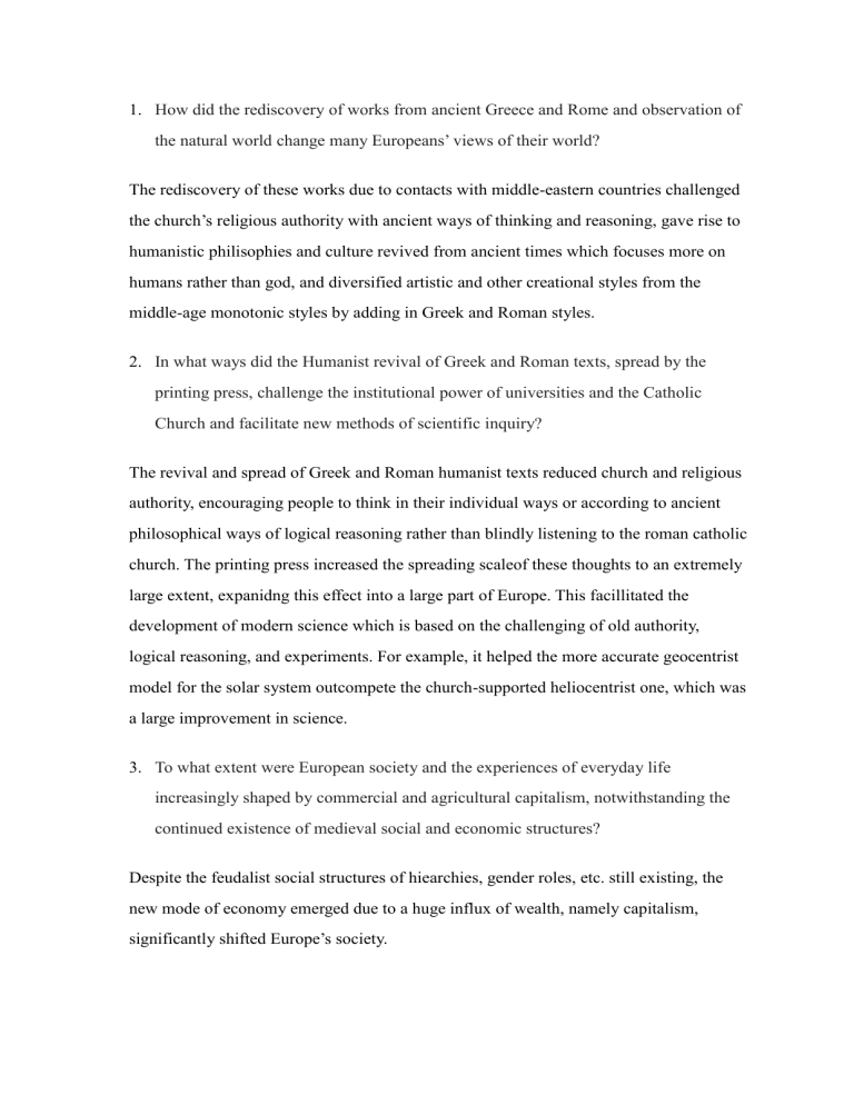 Renaissance: Humanism, Capitalism, and the Rise of Nations