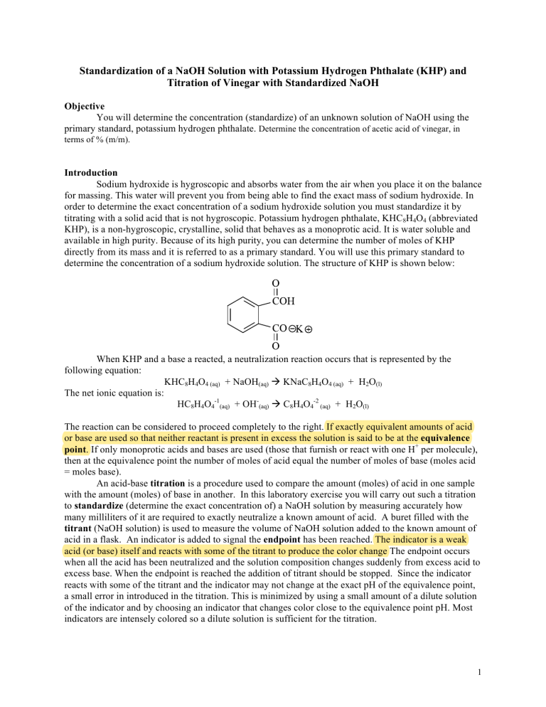 NaOH Standardization with KHP & Vinegar Titration Lab Procedure