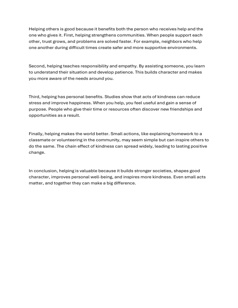 Benefits of Helping Others: Essay on Community and Empathy