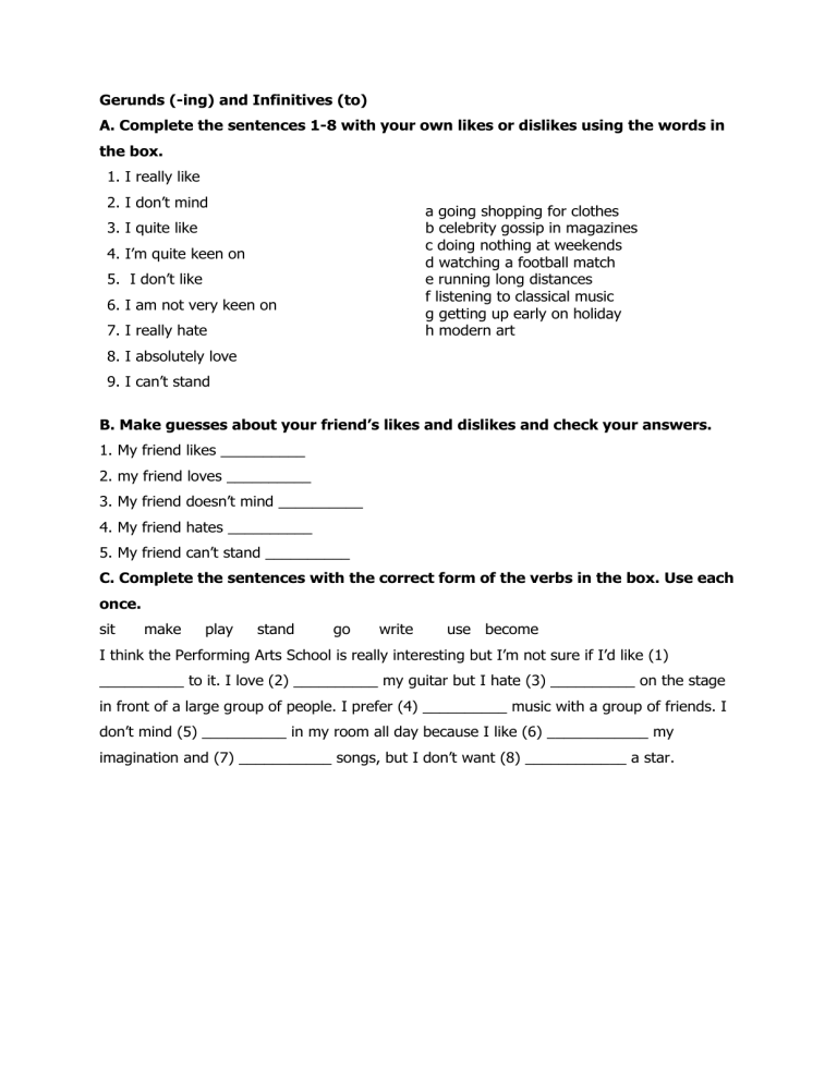 Gerunds and Infinitives (-ing vs. to) English Grammar Practice