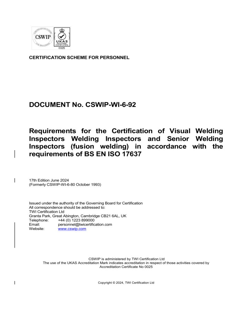 CSWIP Welding Inspector Certification Requirements