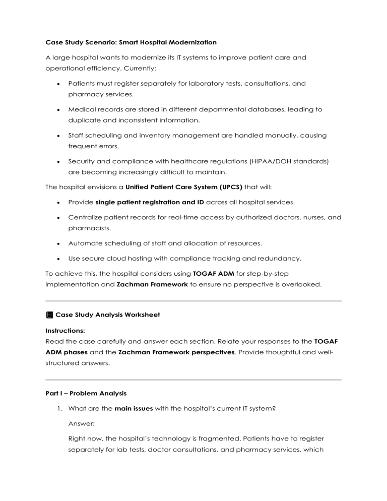 Smart Hospital Modernization: TOGAF & Zachman Case Study Analysis