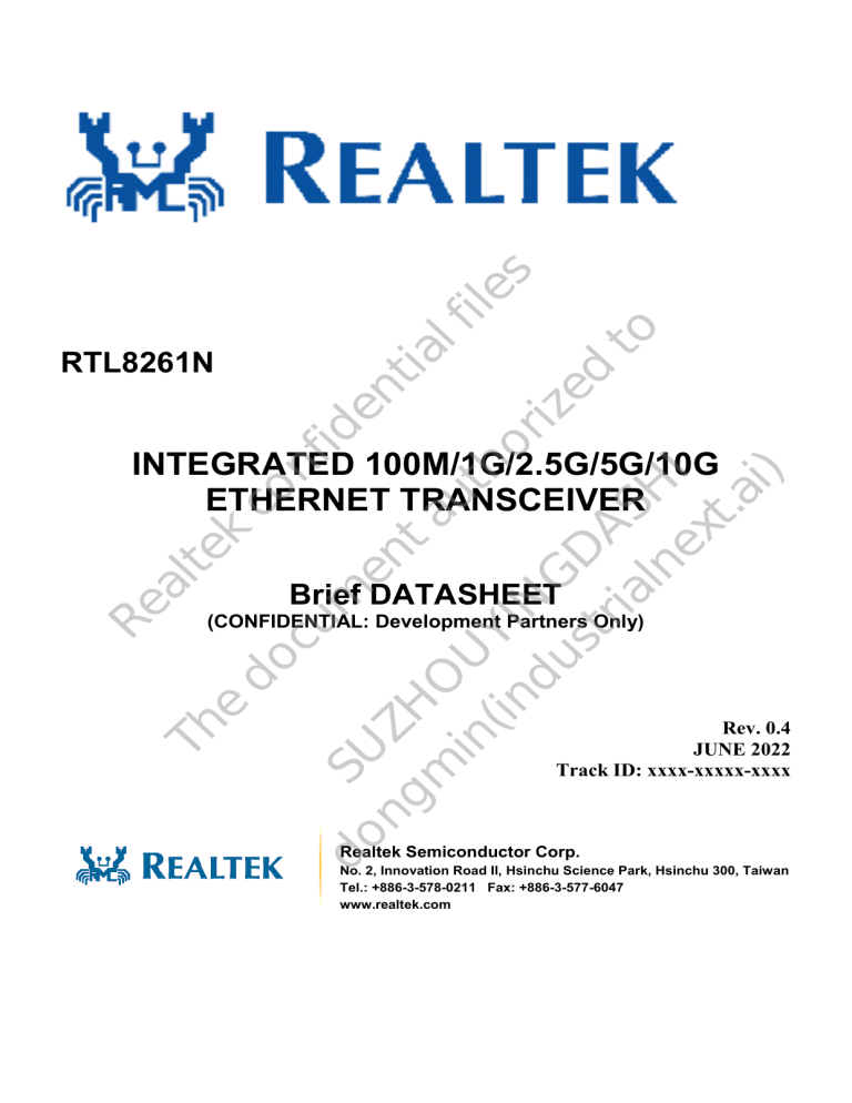 RTL8261N 10G Ethernet Transceiver Datasheet | Realtek