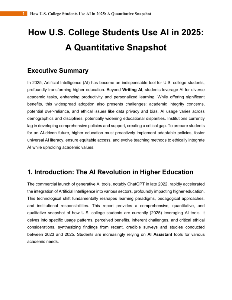 How U.S. College Students Use AI in 2025: A Quantitative Snapshot